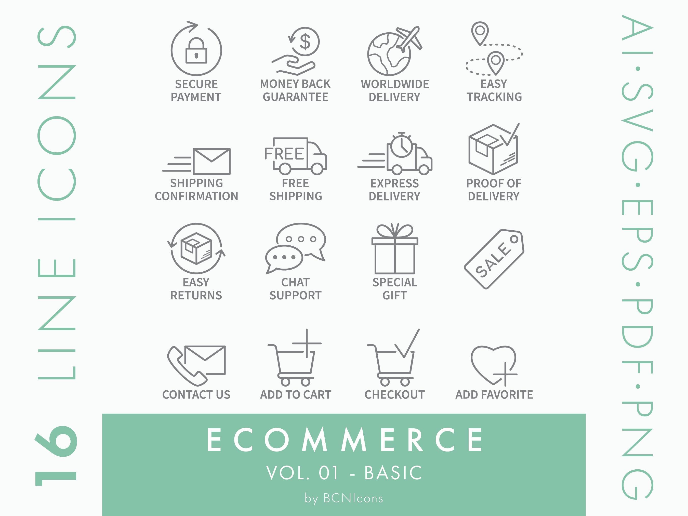 Ecommerce Symbols Vol. 01 Basic Icon Pack SVG, Minimalist Website Shop ...