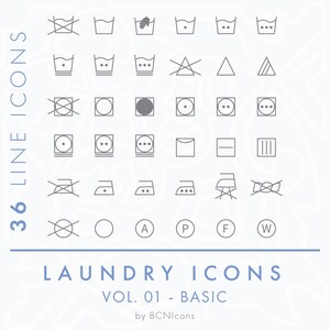 Laundry Care Symbols Line Icons Pack SVG, Minimalist Textile Care Icon ...