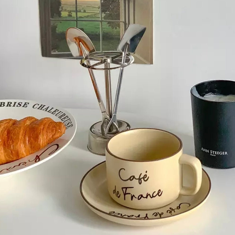 Parisian Inspired French Style Ceramic Coffee Tea Cup Saucer Set ...
