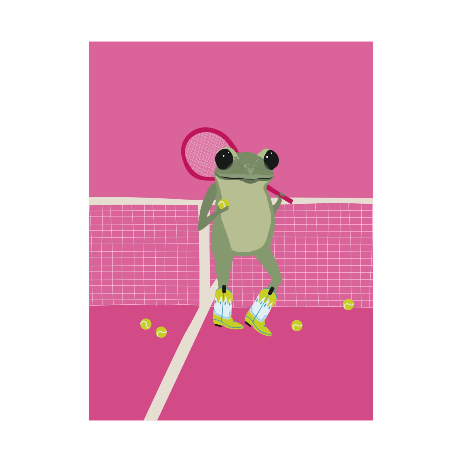 Cute Pink Tennis Poster Pink Frog Poster Tennis Design Poster Frog ...