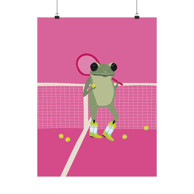 Cute Pink Tennis Poster Pink Frog Poster Tennis Design Poster Frog ...