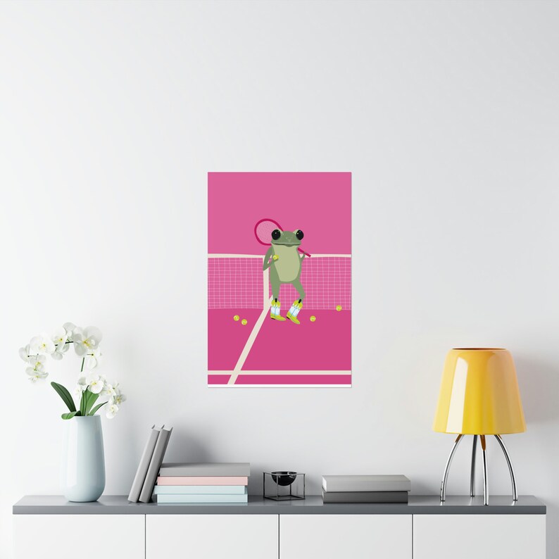 Cute Pink Tennis Poster Pink Frog Poster Tennis Design Poster Frog ...