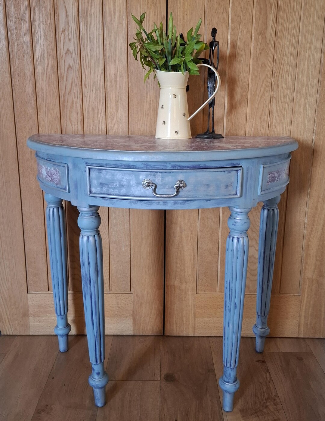 Stunning Up-cycled Decoupaged Half Moon Table With Drawer - Etsy