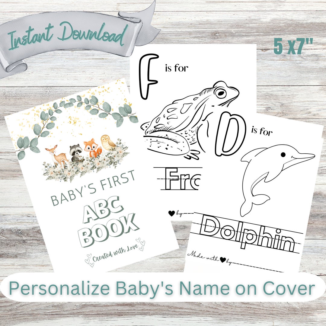 Woodland Baby Shower ABC Coloring Book, Personalized Name (digital ...