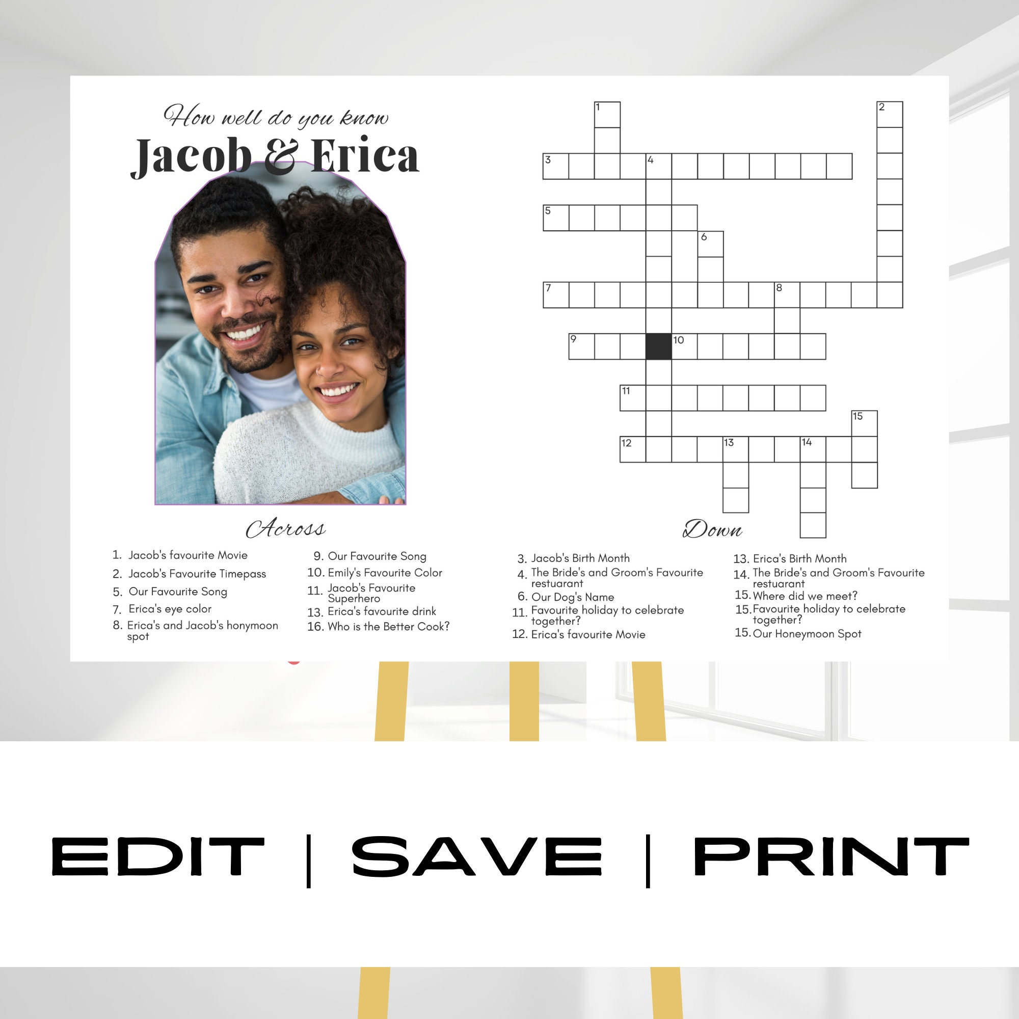 Custom Wedding Sign Crossword Puzzle Canva Template, Bridal Shower ...