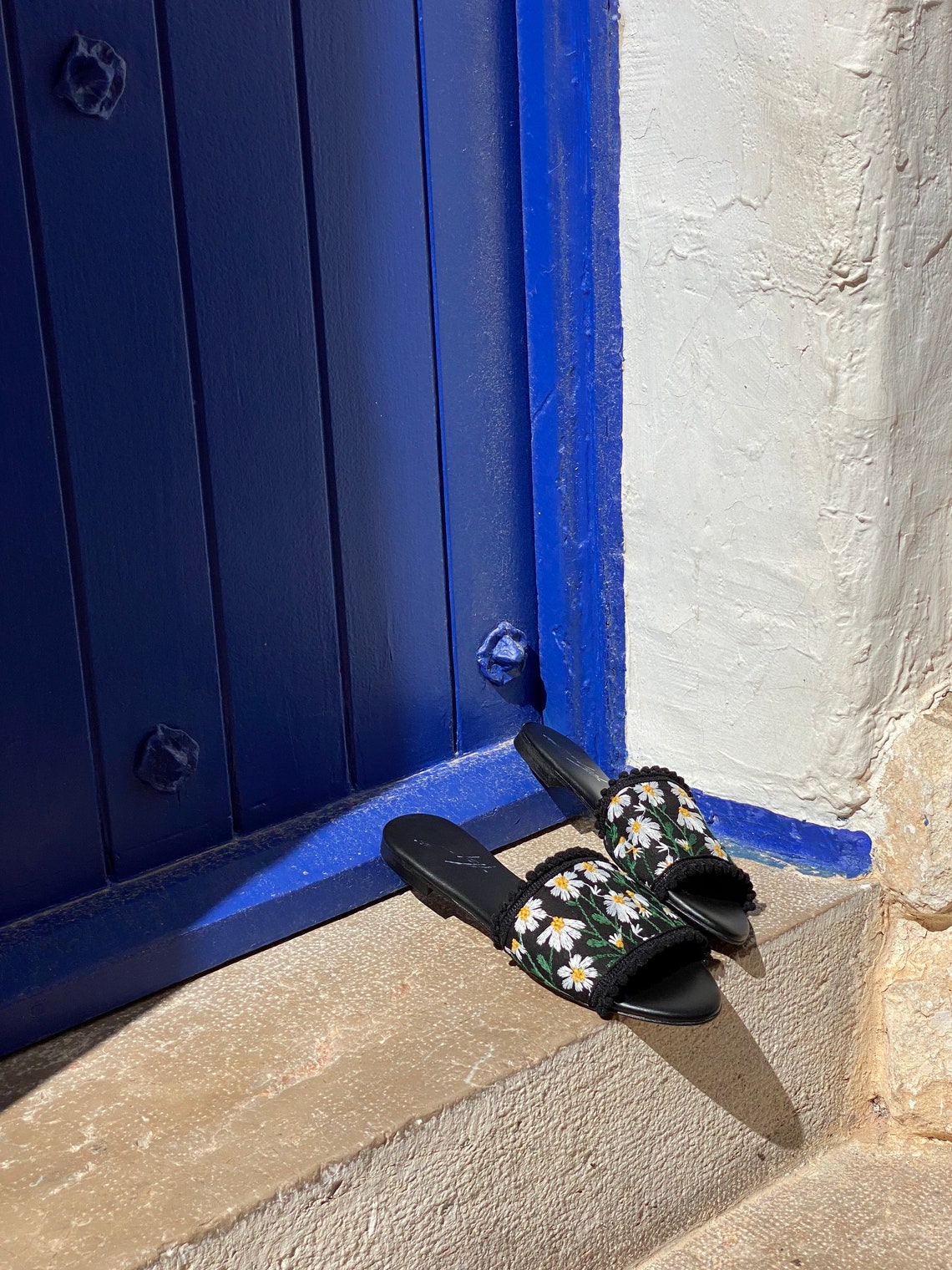 Flower Print Summer Slides With Leather Insole - Etsy