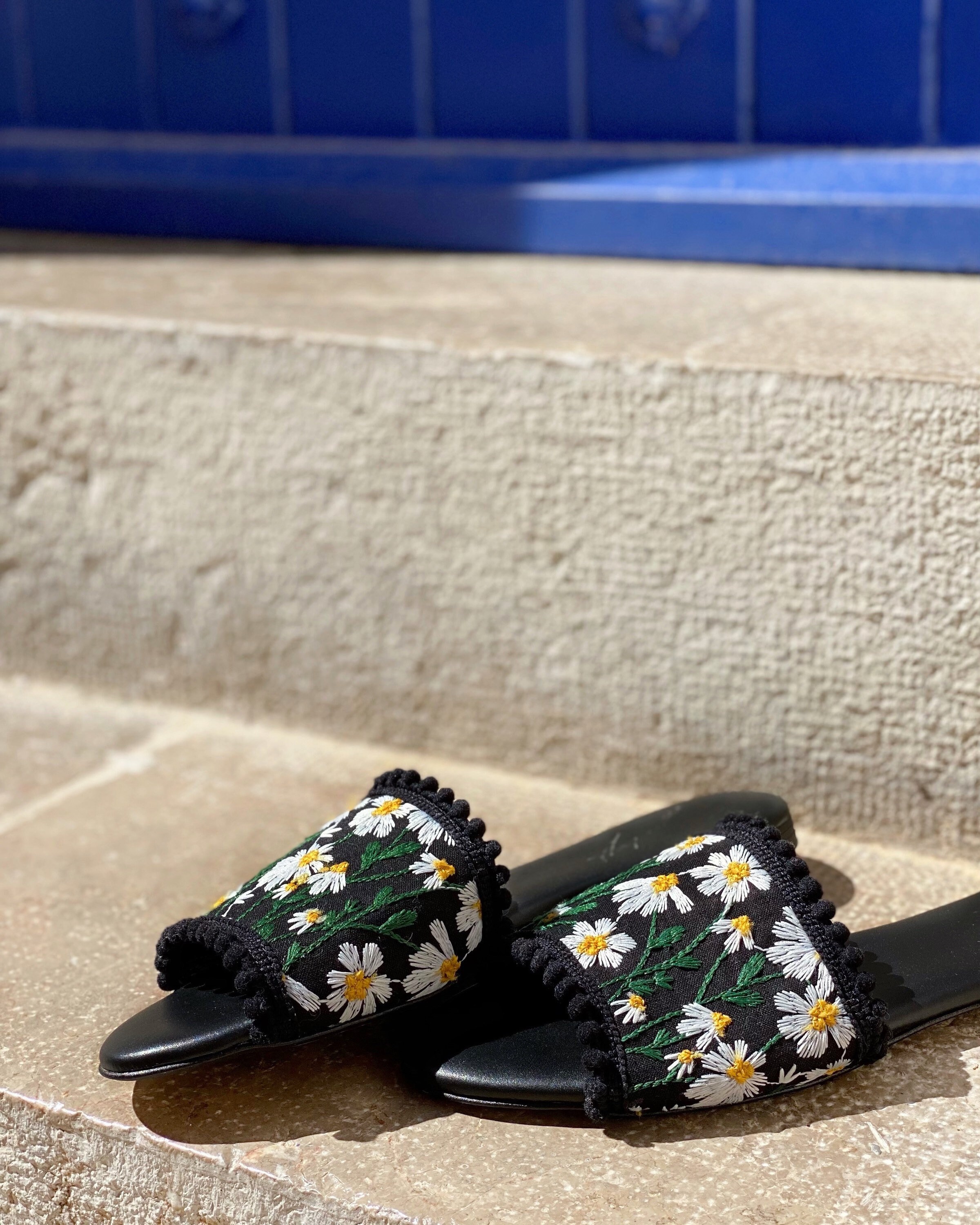 Flower Print Summer Slides With Leather Insole - Etsy