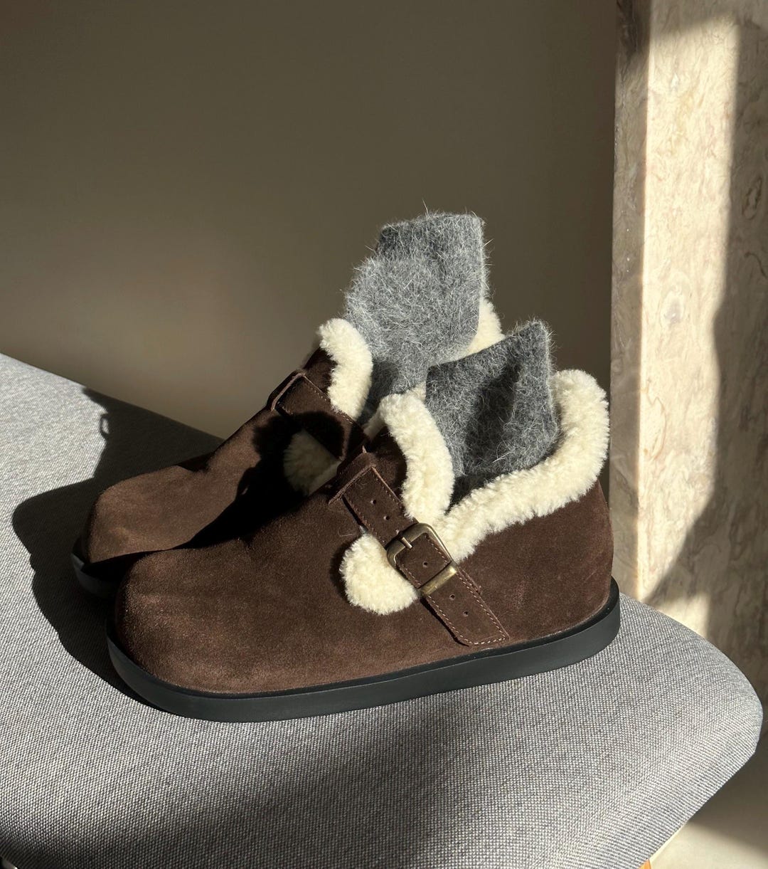 Sheepskin Suede Clogs Cozy Boots Outdoor Slippers Suede Clogs With Fur Linen Etsy