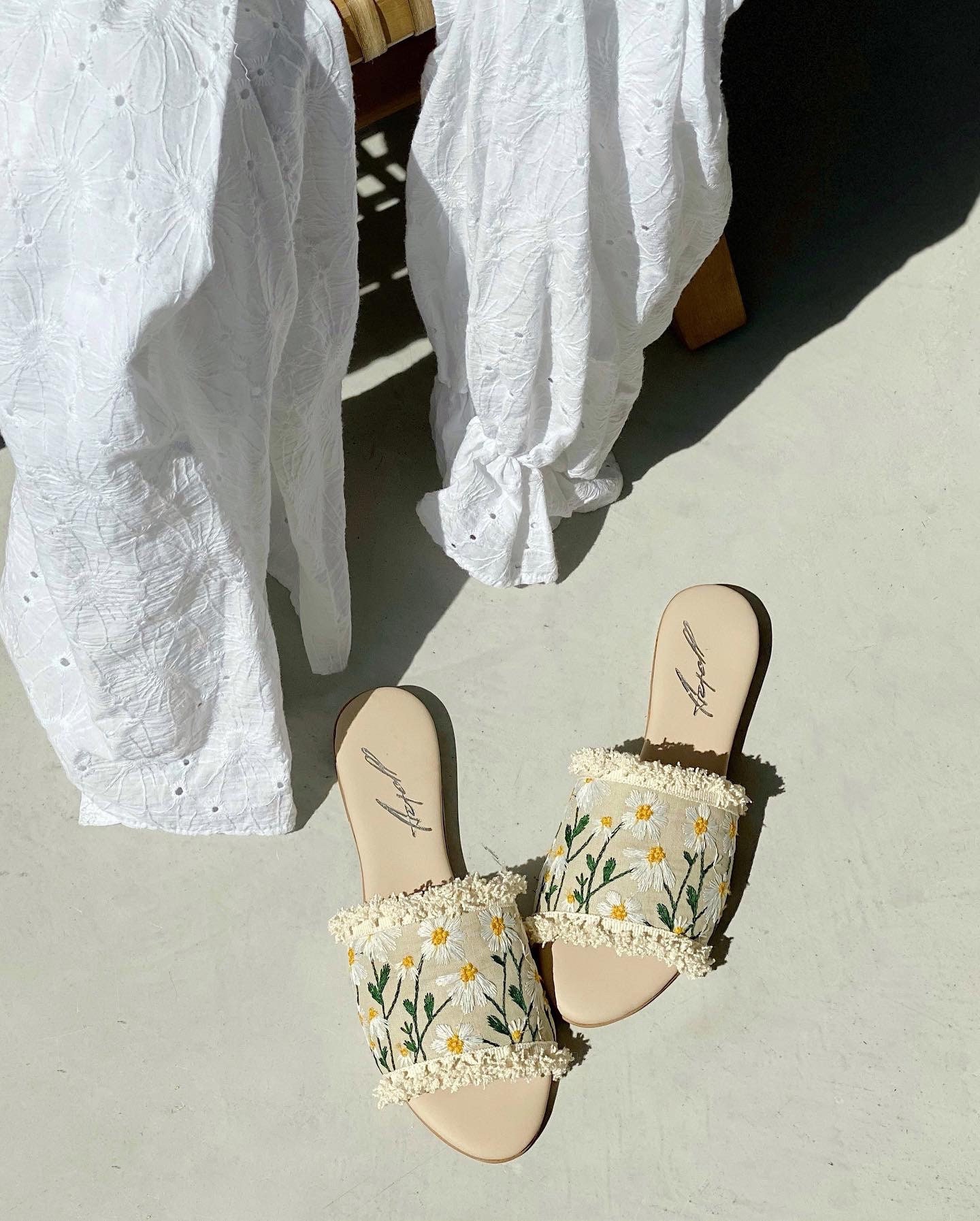 Flower Print Summer Slides With Leather Insole - Etsy