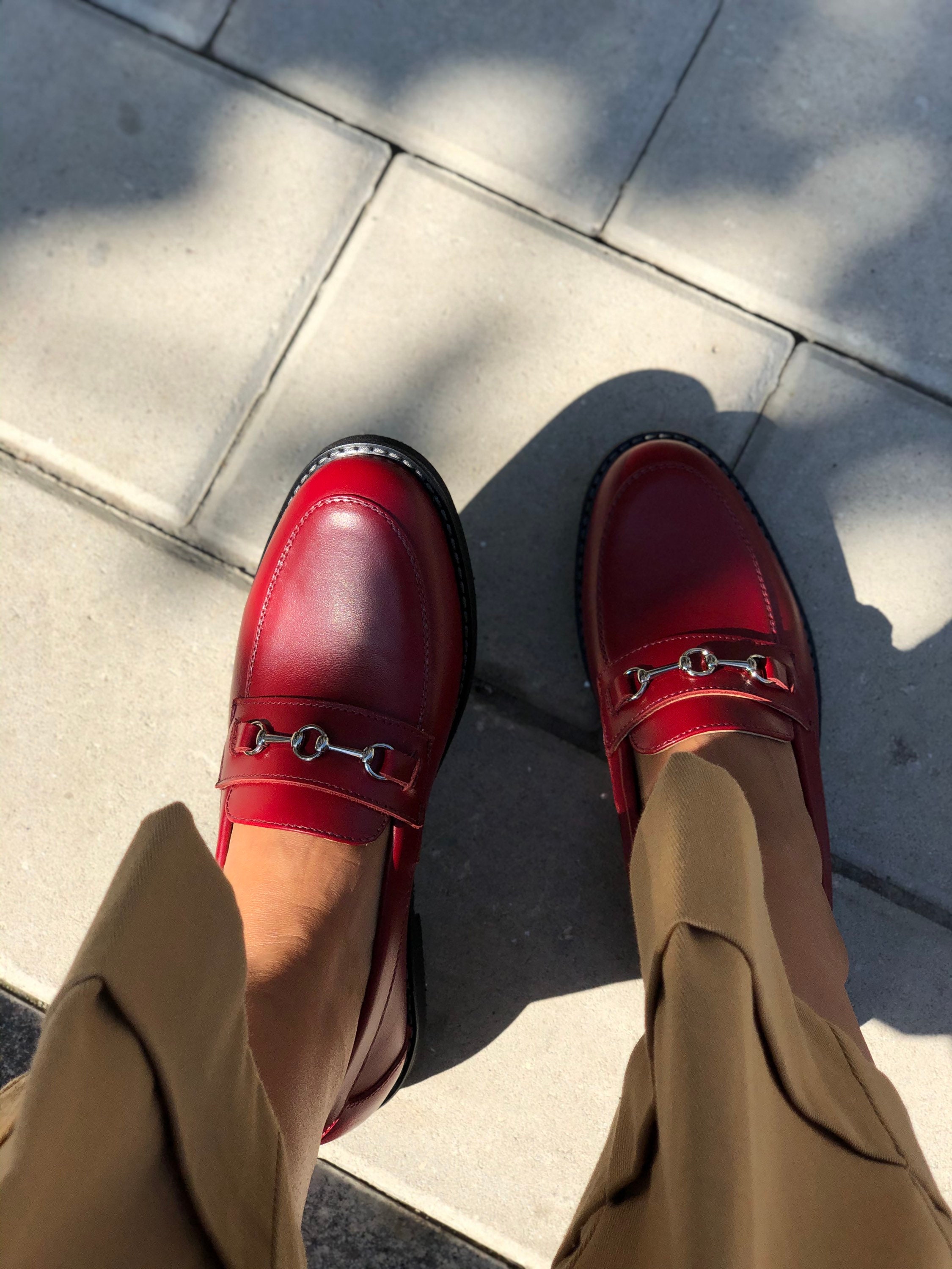 Women Buckle Loafers Leather Shoes Leather Slippers - Etsy