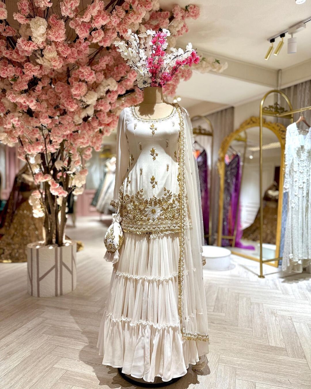 Off White Sharara Suit Georgette Silk Designer Dress Fancy Punjabi ...