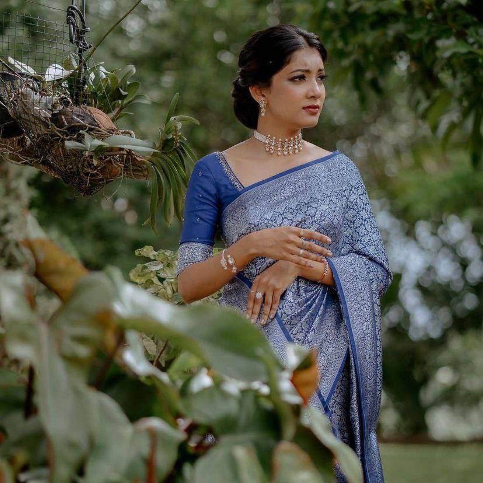 Blue Colore Kanchi Pattu Saree for Women With Stitched Blouse - Etsy