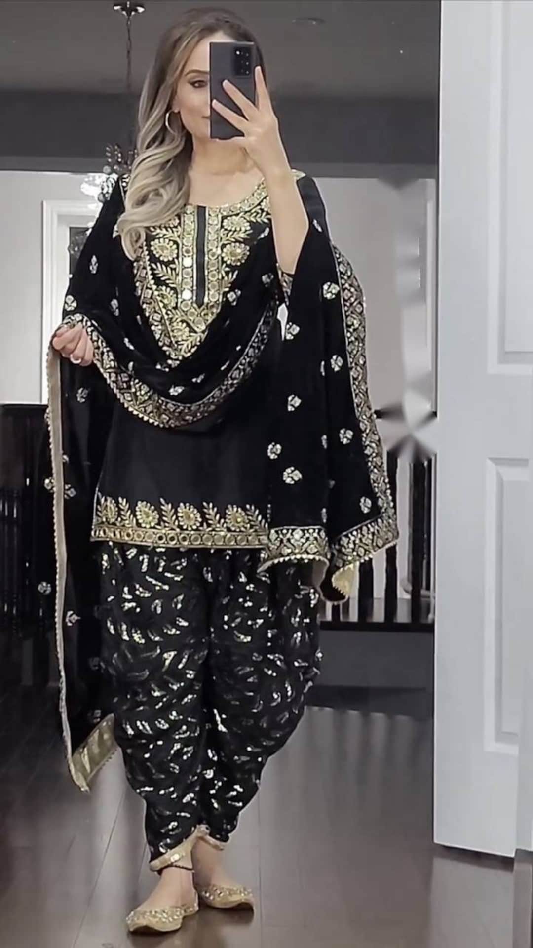 Black Punjabi Dhoti Salwar Kameez With Heavy Embroidery Work - Etsy