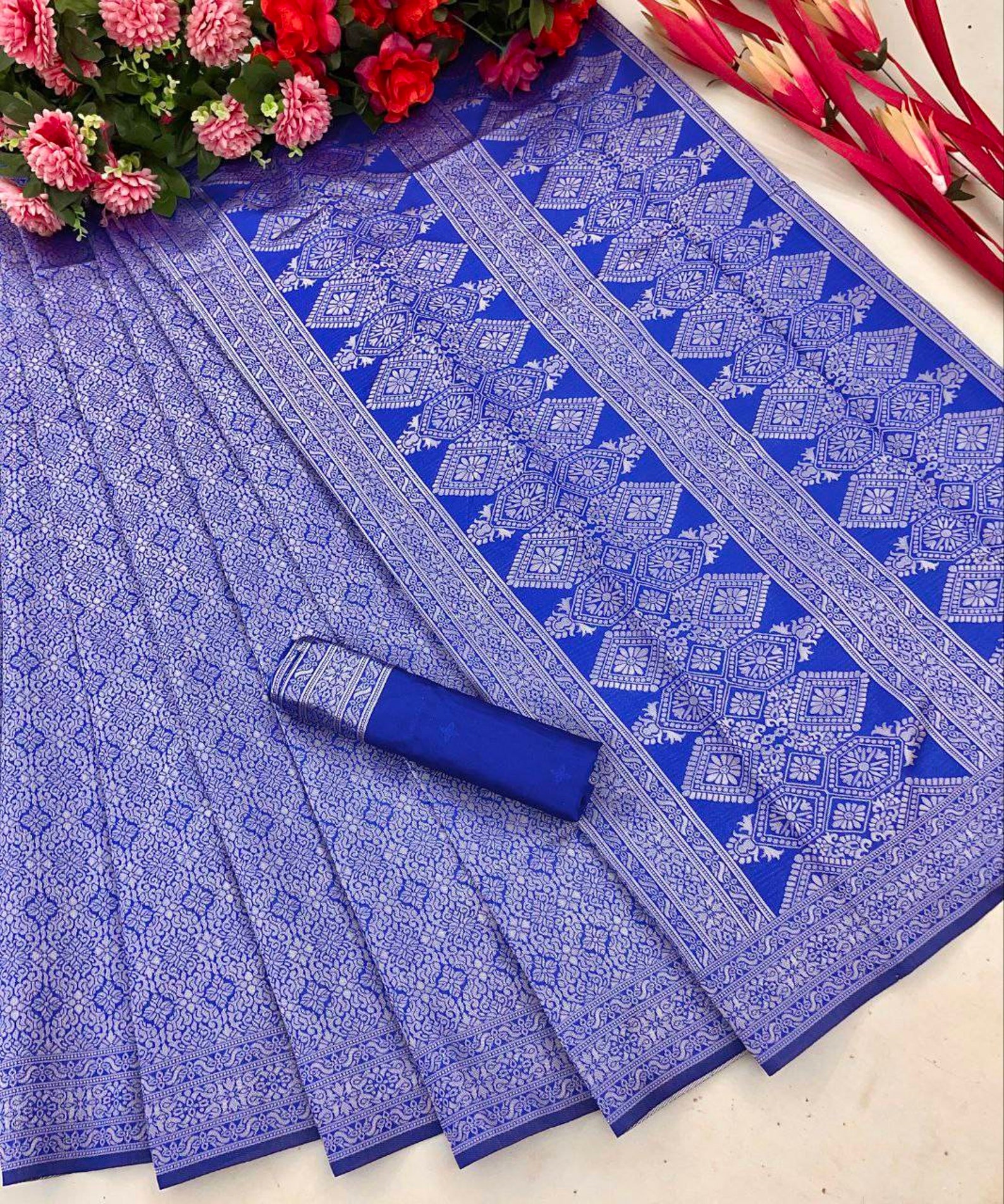Blue Colore Kanchi Pattu Saree for Women With Stitched Blouse - Etsy