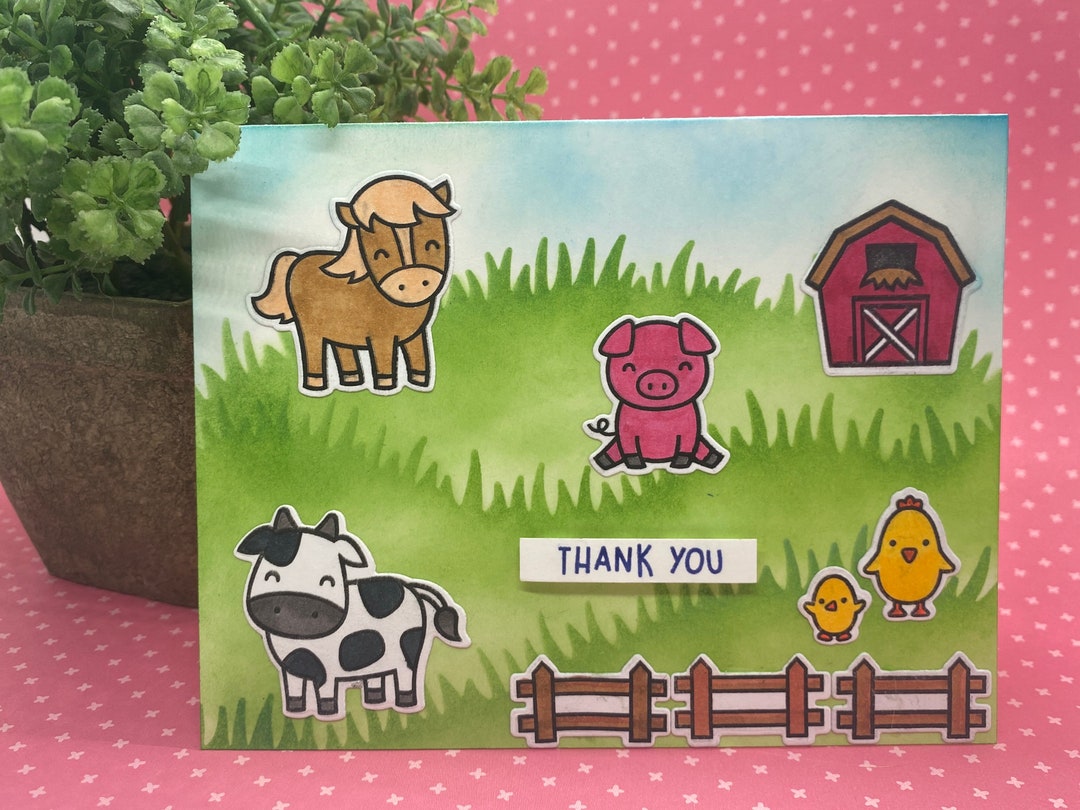 Thank You Farm Animal Handmade Card - Etsy.de