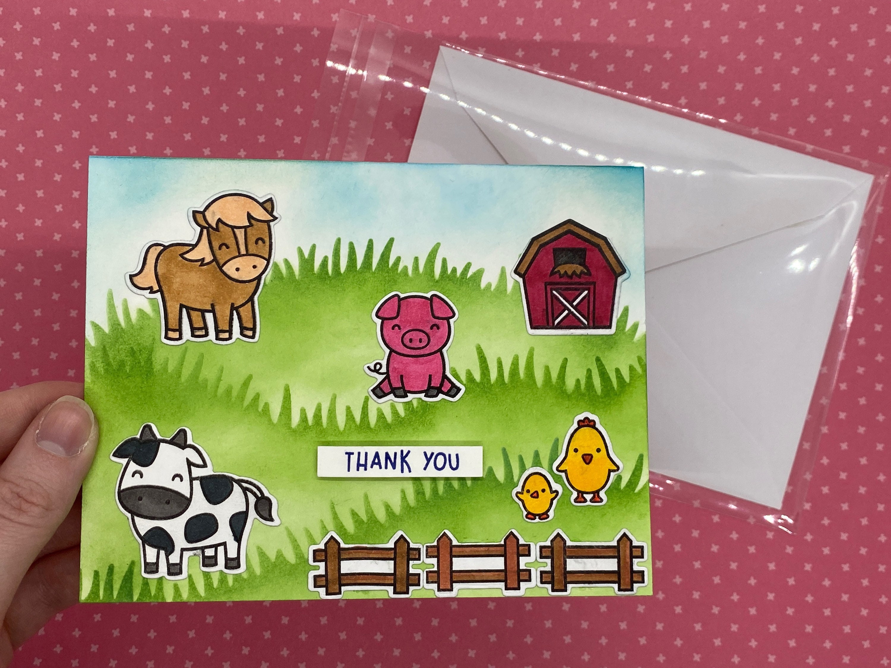 Thank You Farm Animal Handmade Card - Etsy
