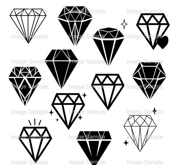 Diamond Silhouette Set of 12 PNG Jpeg SVG. Diamond Cut File. - Etsy
