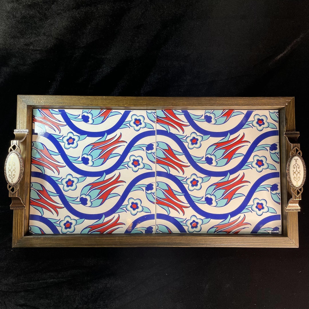 Hand Painted Ceramic Wooden Tray With Handles / Coffee Table Tray - Etsy