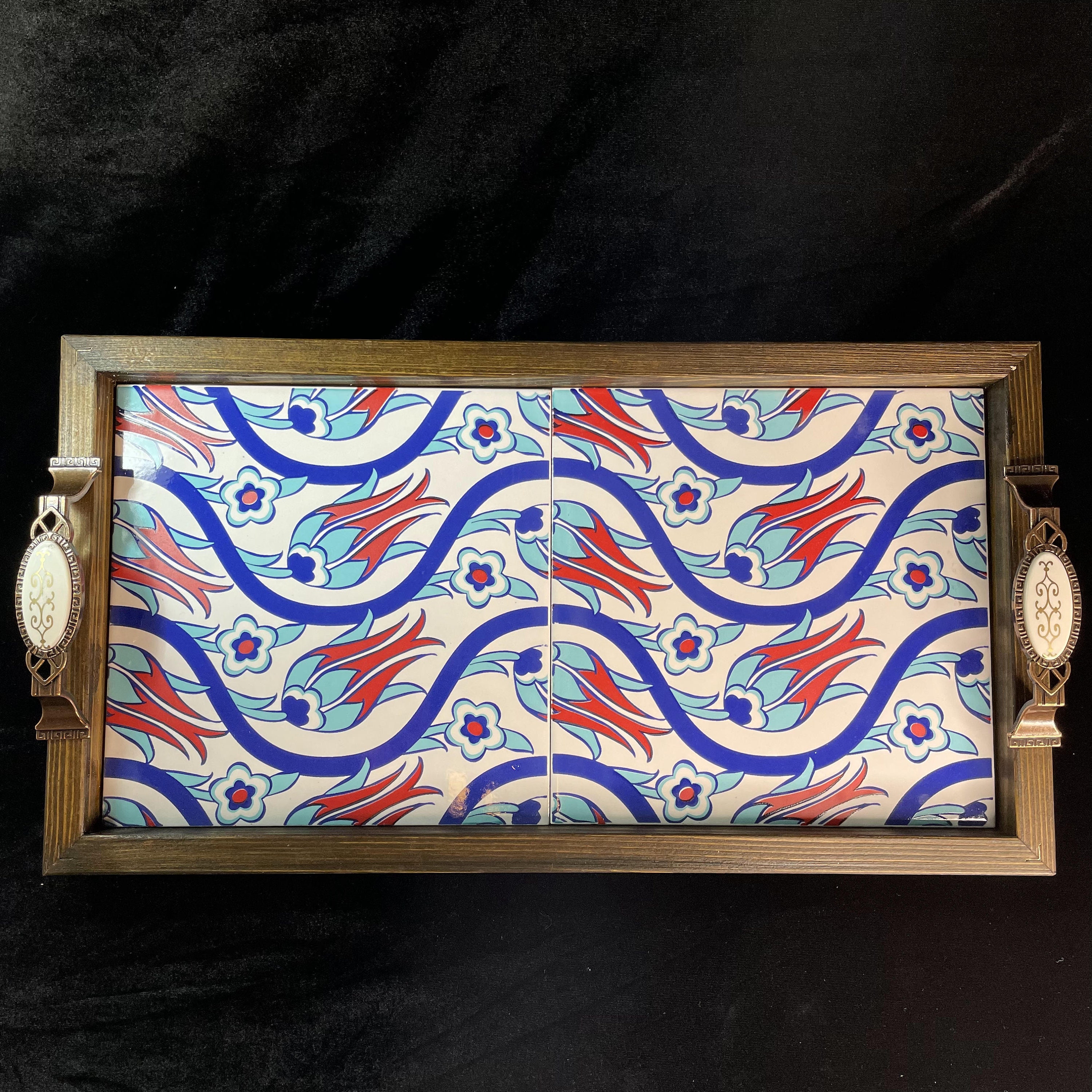 Hand Painted Ceramic Wooden Tray With Handles Coffee Table - Etsy UK