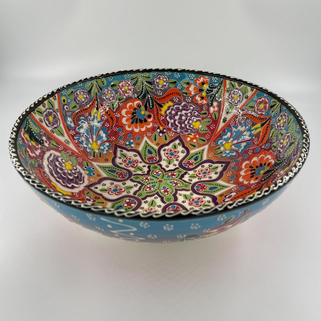 Multicolor Large Fruit Bowl (10.2") - Hand Painted Decorative Ceramic ...