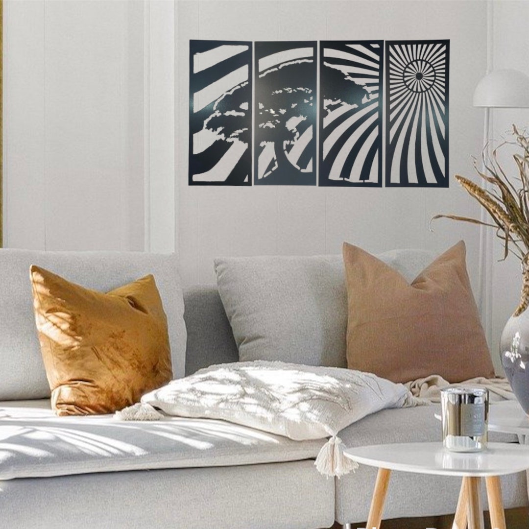 Tree on Sunrise: Laser Cut Wood Wall Art Decor, Set of 4 - Etsy