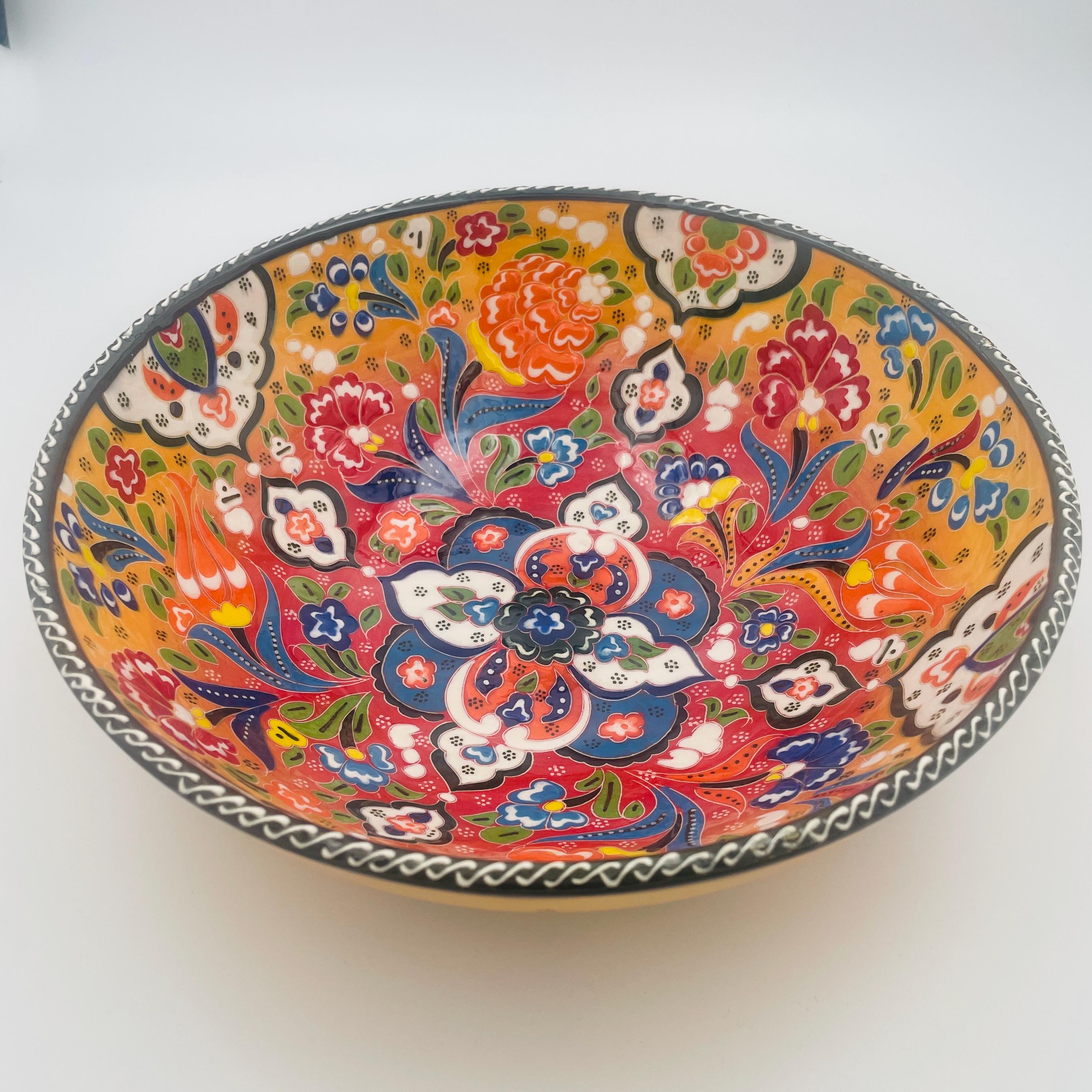 Multicolor Large Fruit Bowl (10.2") - Hand Painted Decorative Ceramic ...