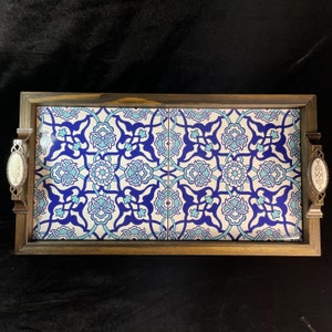 Hand Painted Ceramic Wooden Tray With Handles / Coffee Table Tray - Etsy