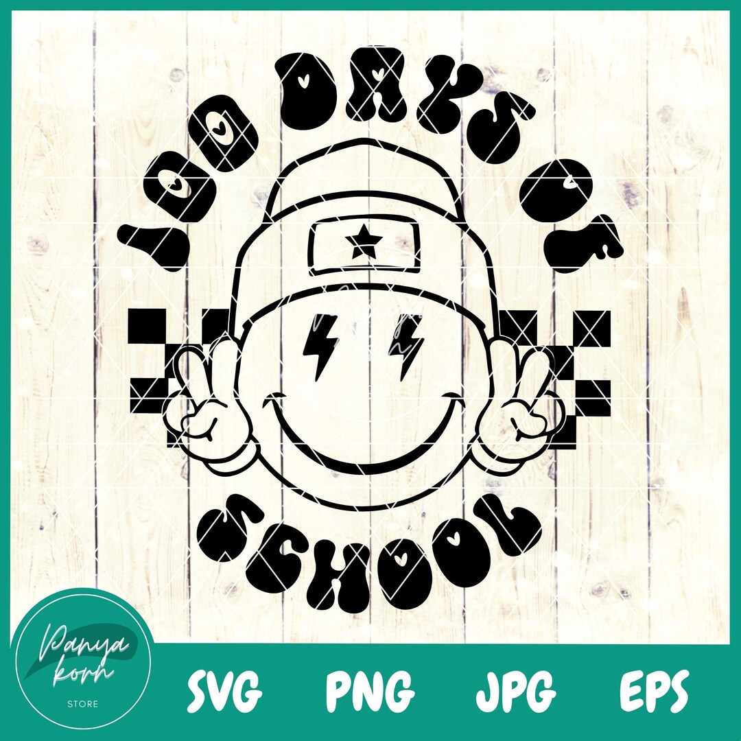 100 Days of School SVG | Retro Smiley Face | 100 Days of School ...