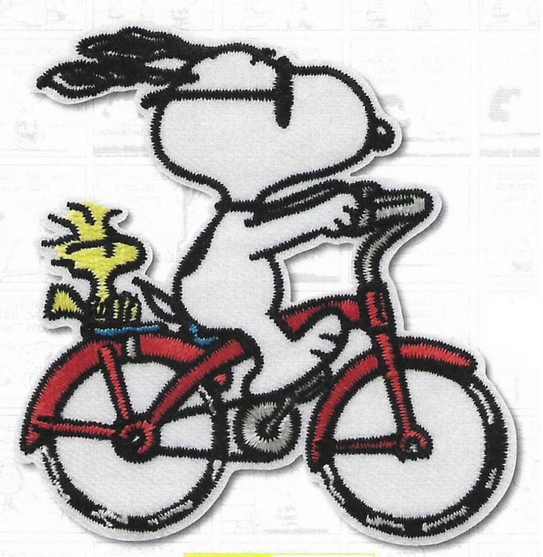 Peanuts©, Snoopy und Woodstock auf Fahrrad, Bügelbild, Aufnäher ...