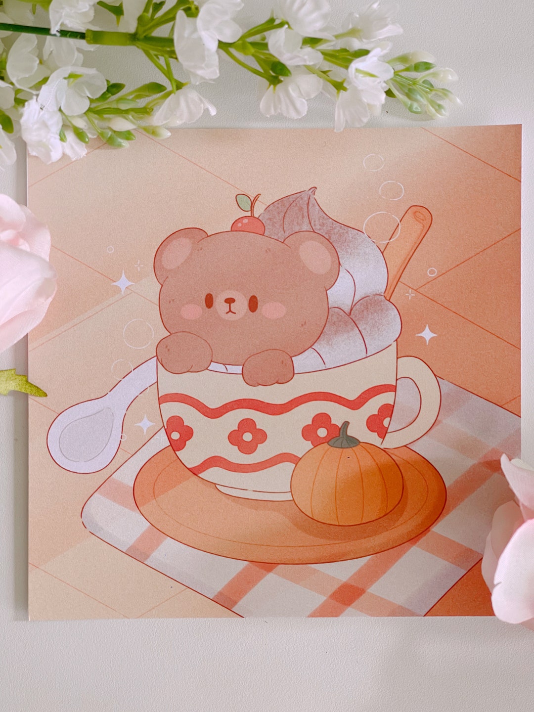 Hot Choc Bear Art Print Square Bear Wall Decor Cute Prints Warm Cozy ...