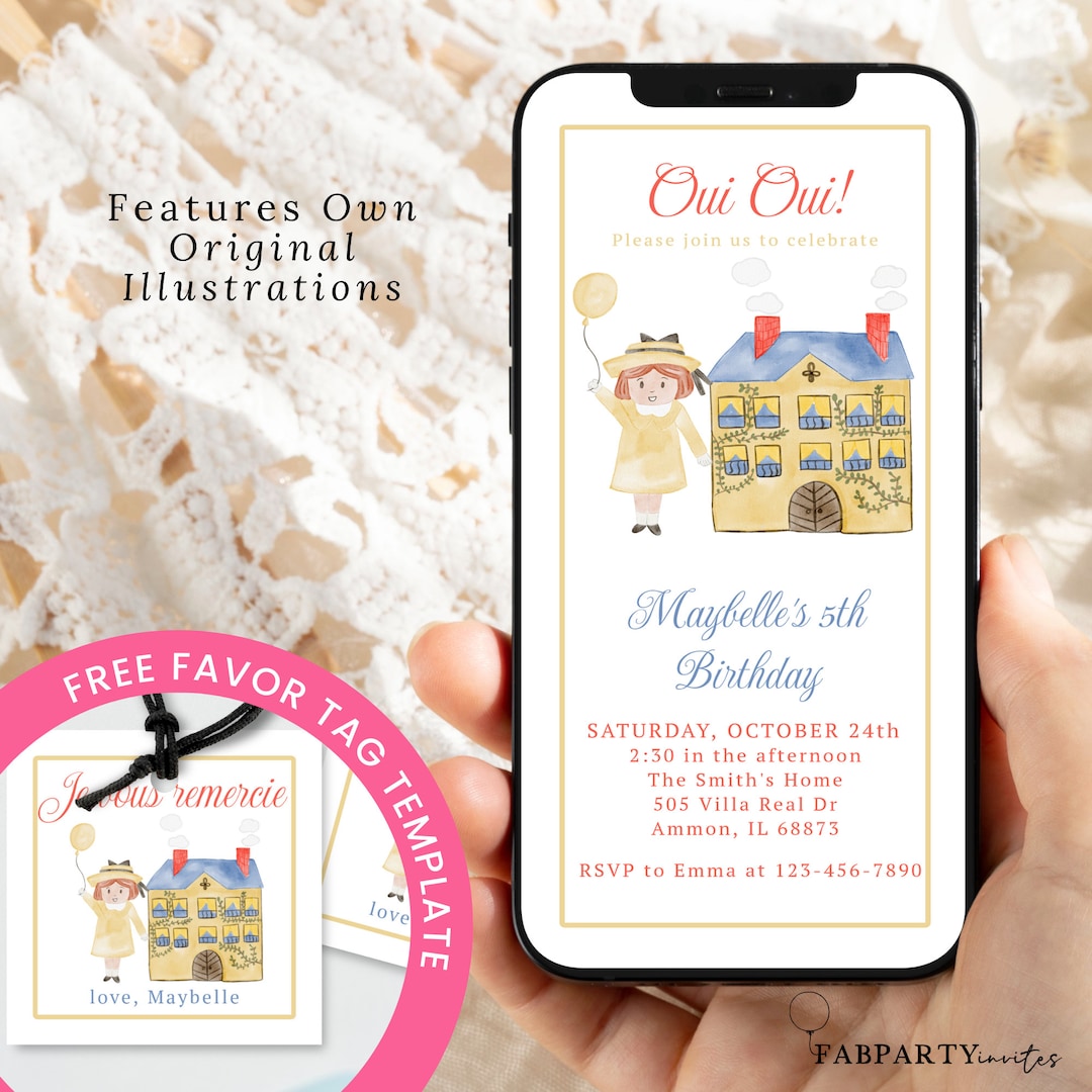 Madeline Birthday Mobile Invitation: Watercolor French Girl, Paris ...