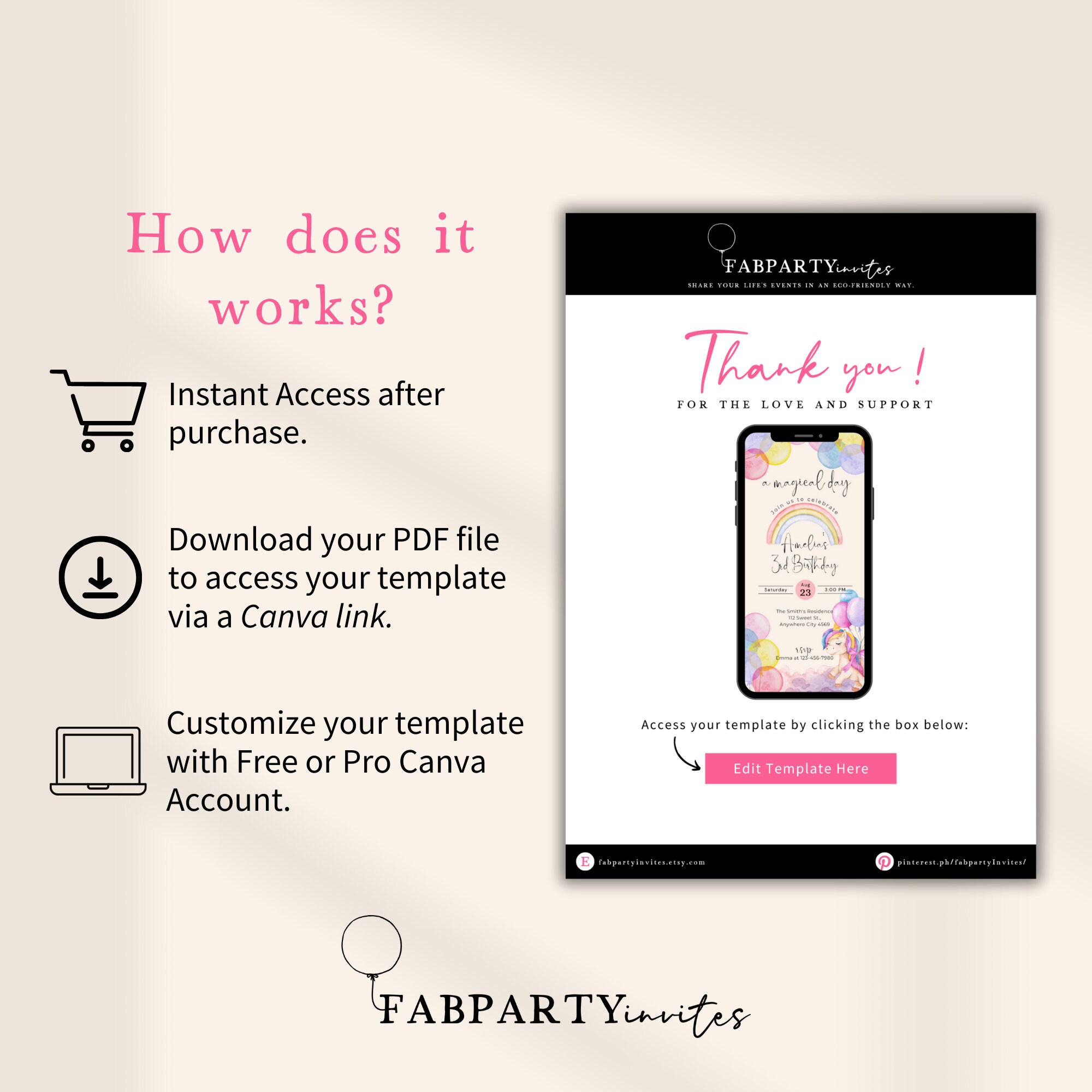 Unicorn Birthday Evite Rainbow Birthday Electronic - Etsy