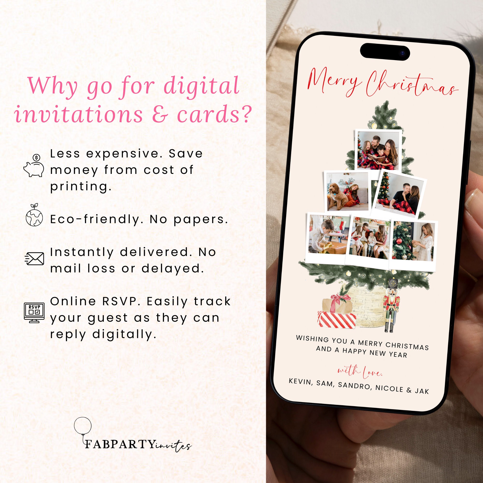 Digital Christmas Card Template, Holiday Greeting Card for Phone ...