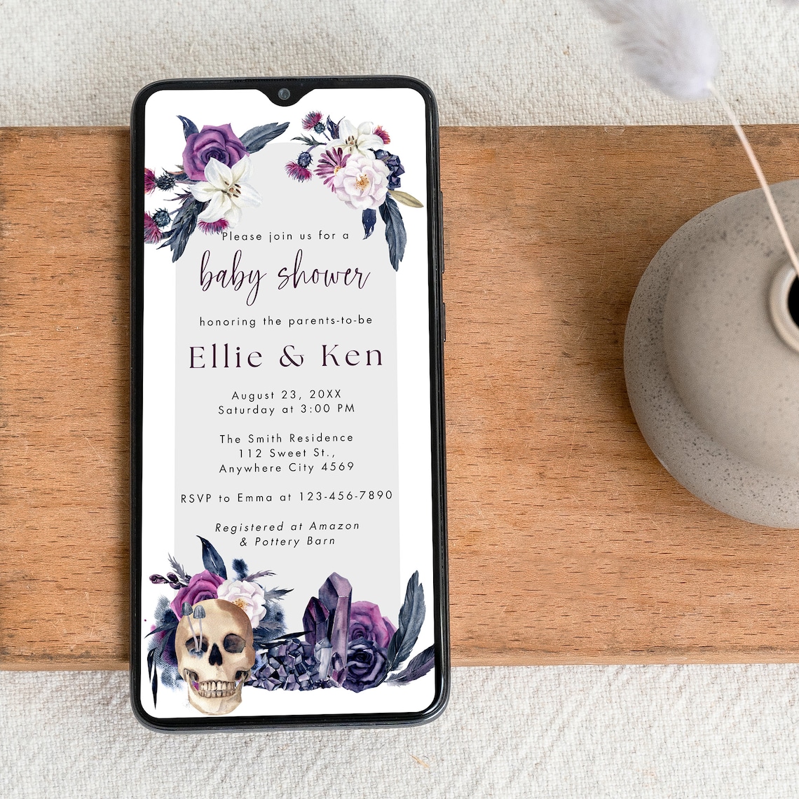 Goth Baby Shower Digital Invitation, Editable Gothic Baby Shower Evite ...