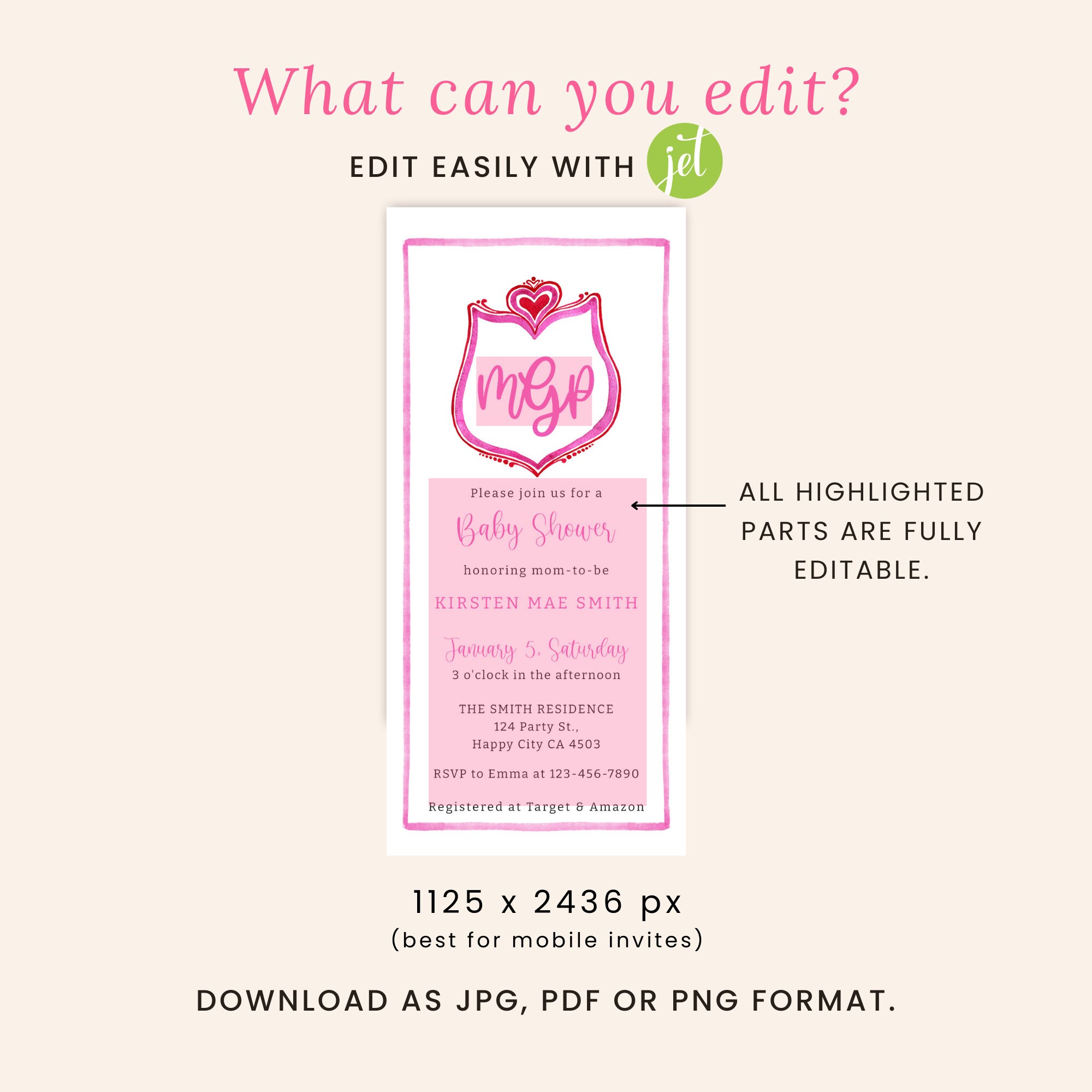 Watercolor Crest Baby Shower Invitation: Valentine's Theme (digital ...