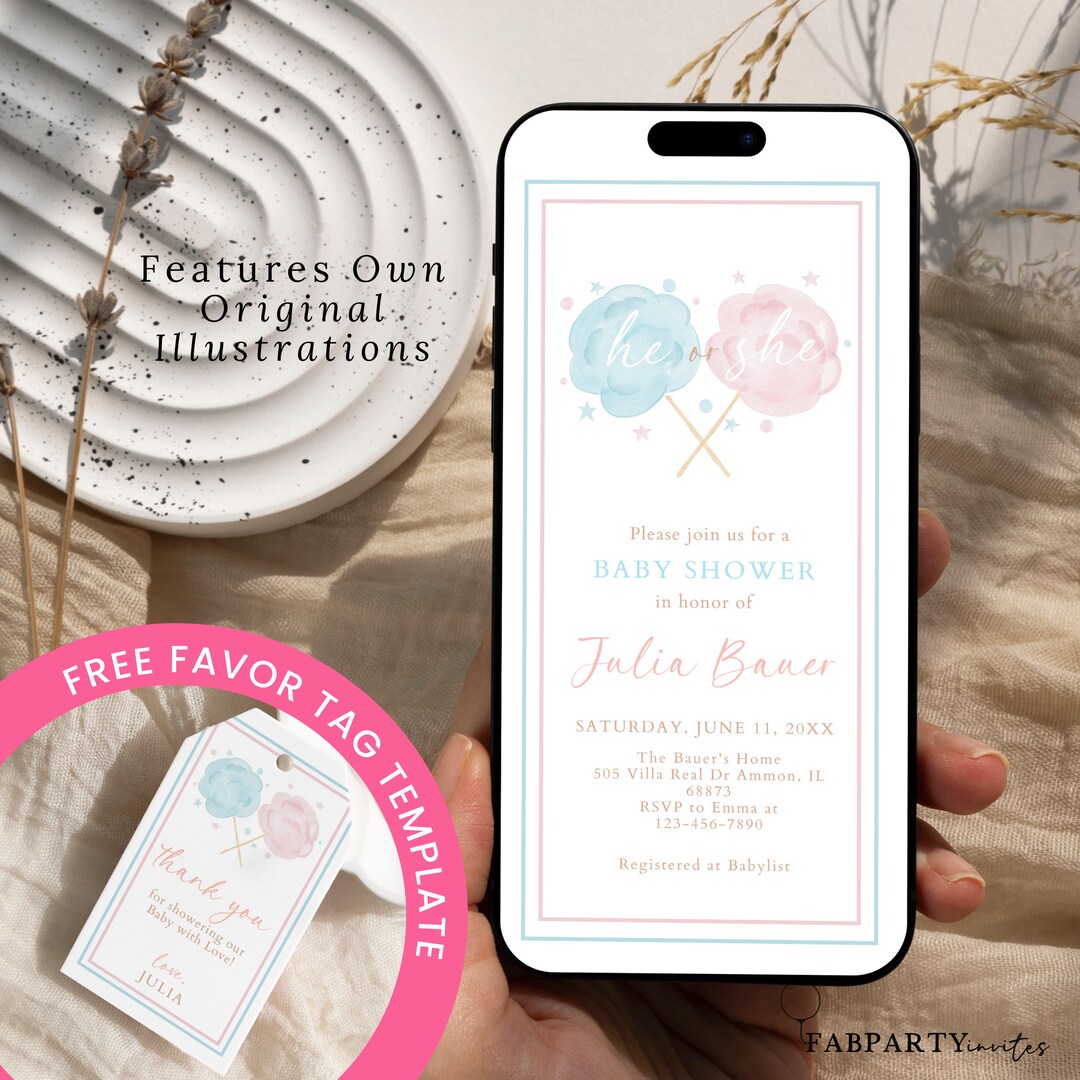 Pink & Blue Gender Reveal Invitation: Cotton Candy Evite (digital) - Etsy