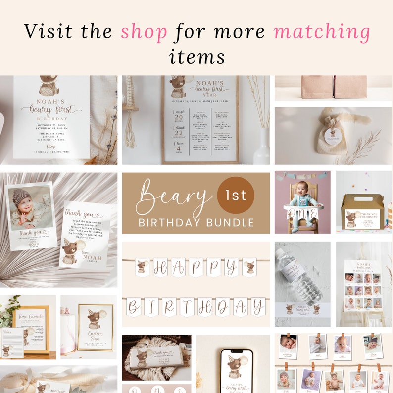 Babys First Year Photo Printable, Beary First Birthday Milestone Board ...