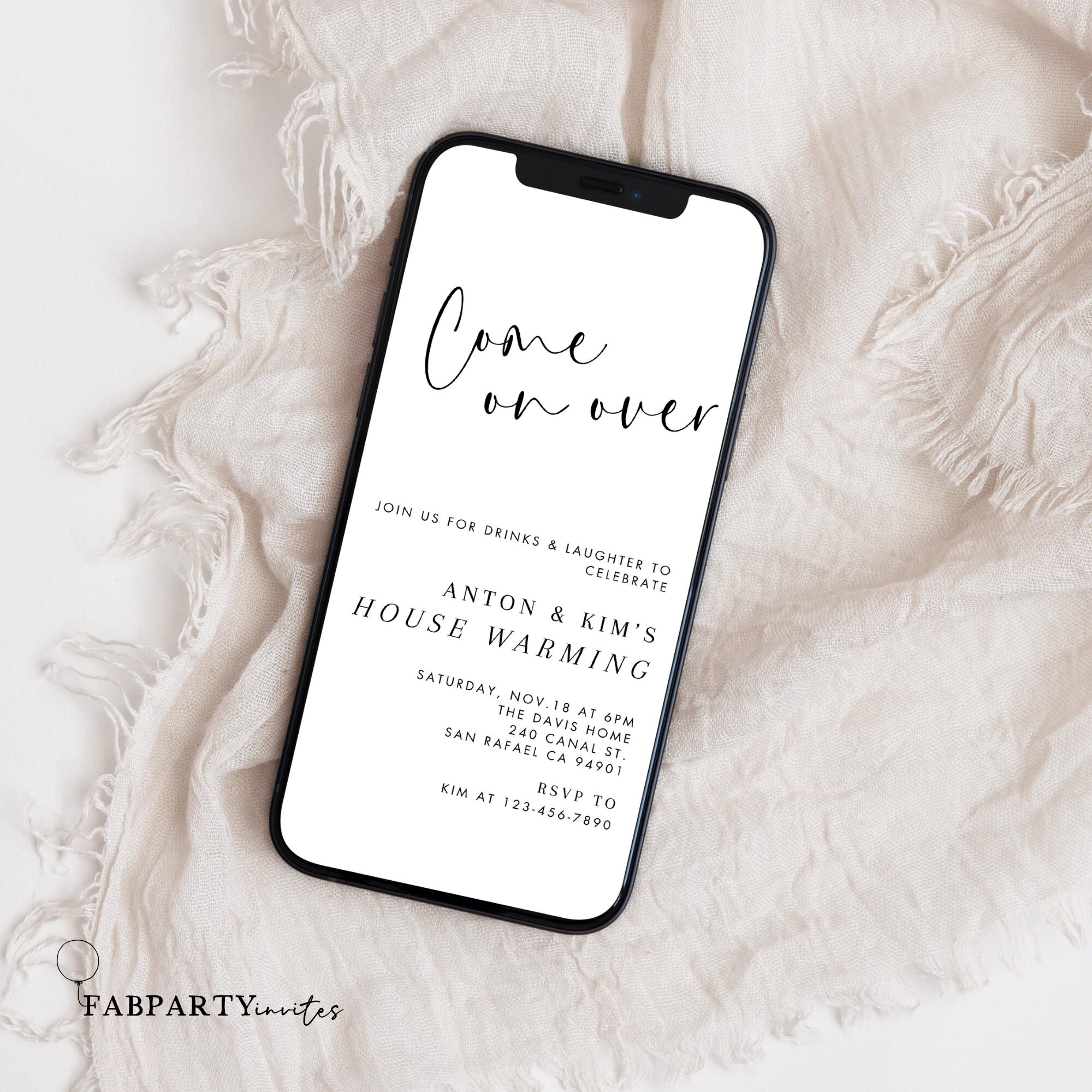 Minimalist Housewarming Digital Invitation, Come on Over Evite, New ...