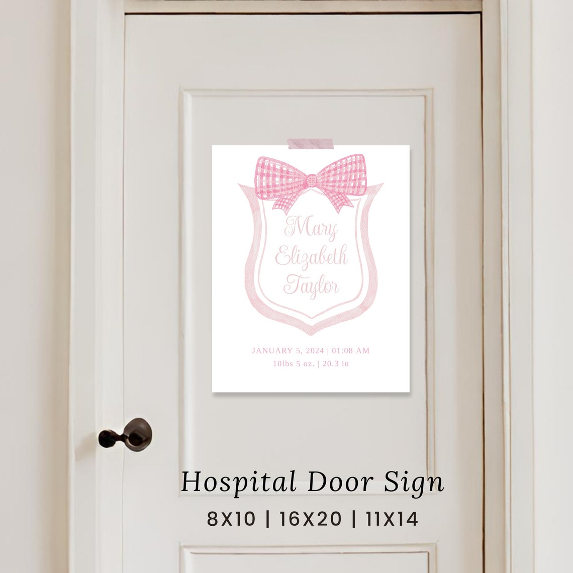 Watercolor Baby Girl Hospital Door Sign: Pink Crest Announcement ...