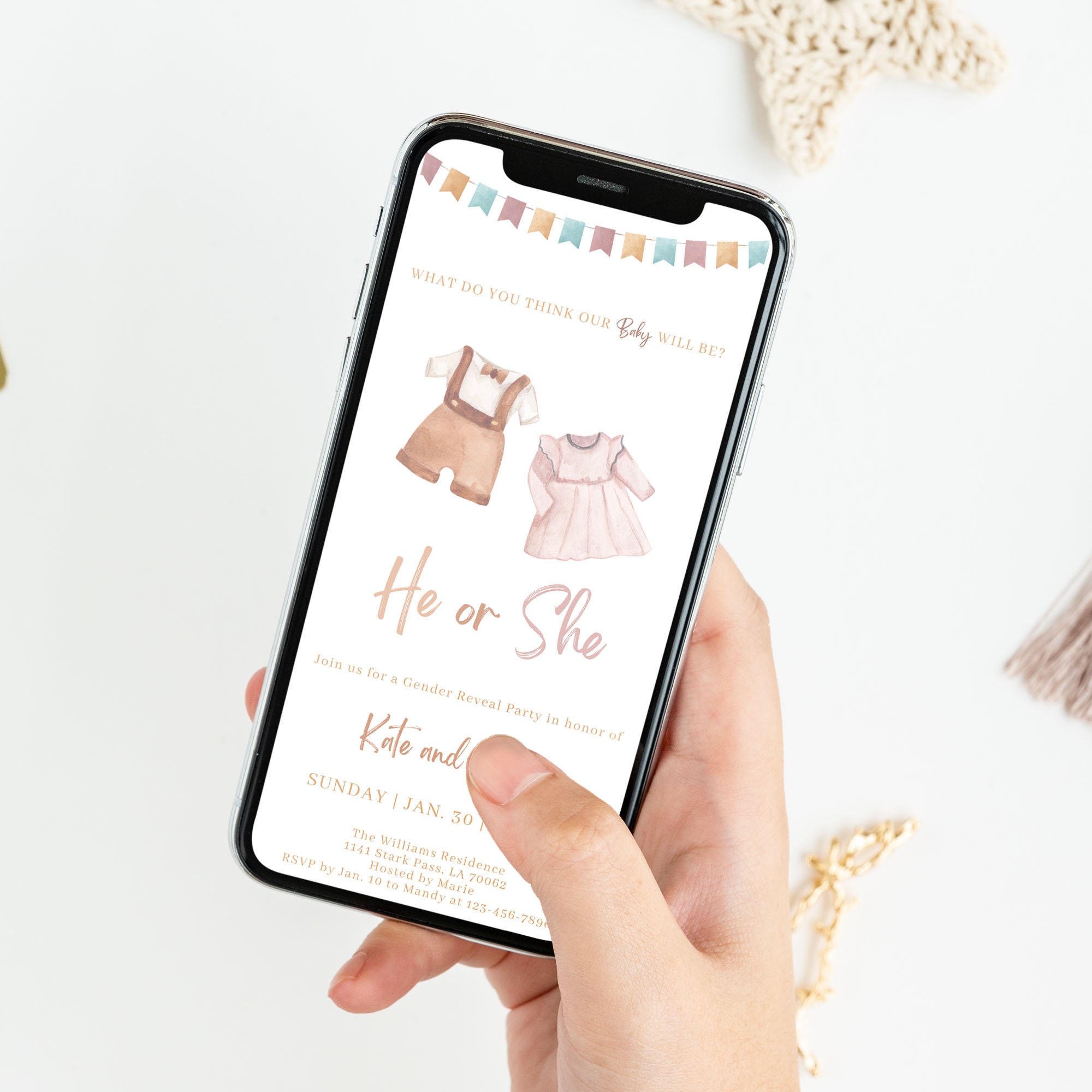 Boho Gender Reveal Party Invitation Bundle He or She Mobile - Etsy