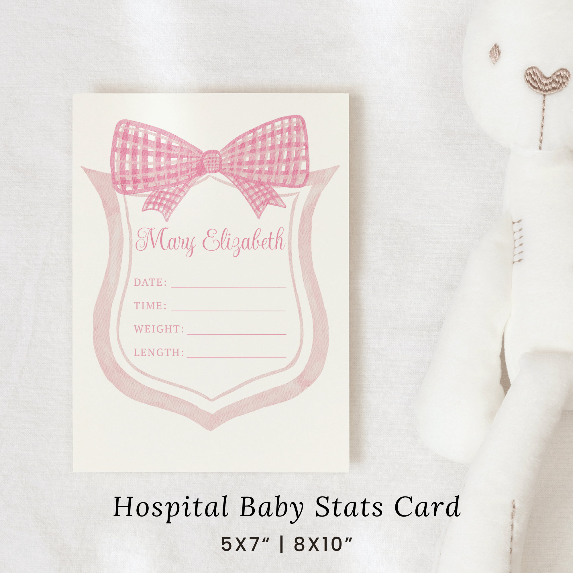 Baby Stats Sign Printable for Girl, Pink Crest Baby Stat Card for ...
