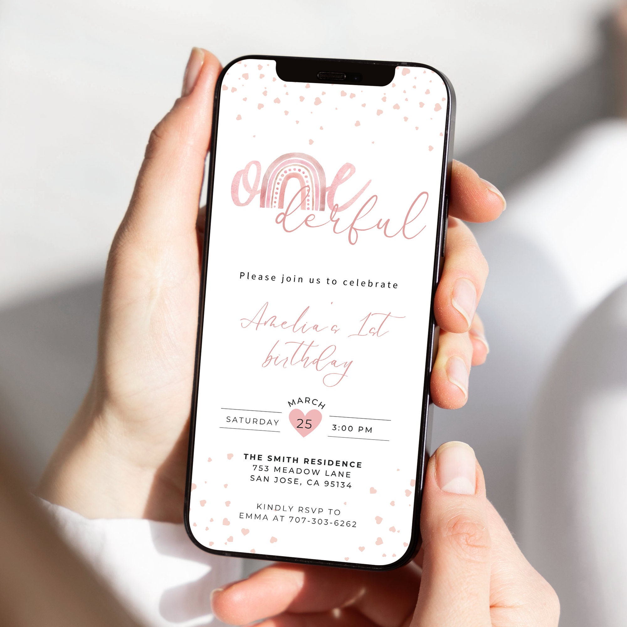 Onederful Birthday Text Invitation Template, Rainbow 1st Birthday Evite ...