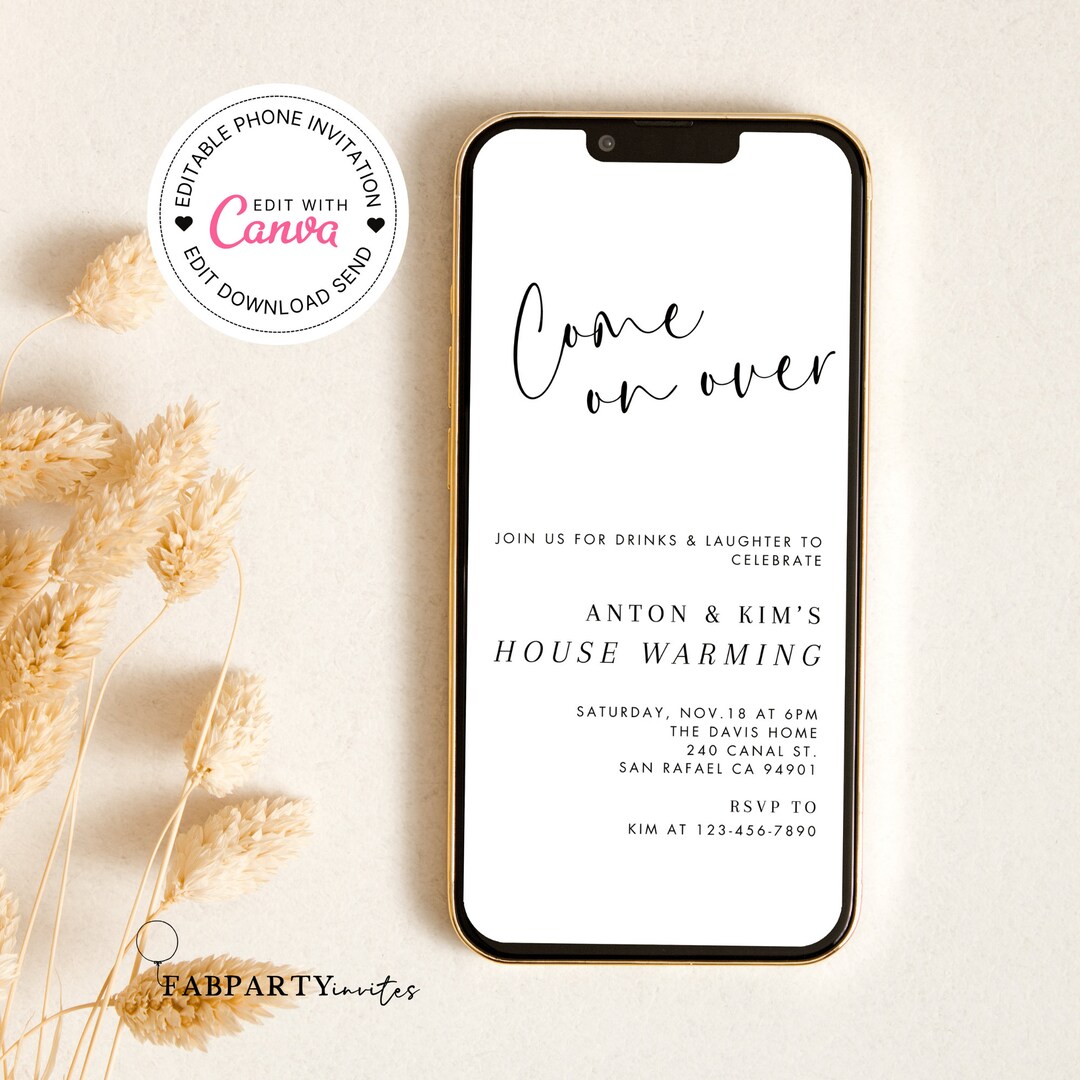 Minimalist Housewarming Digital Invitation, Come on Over Evite, New ...