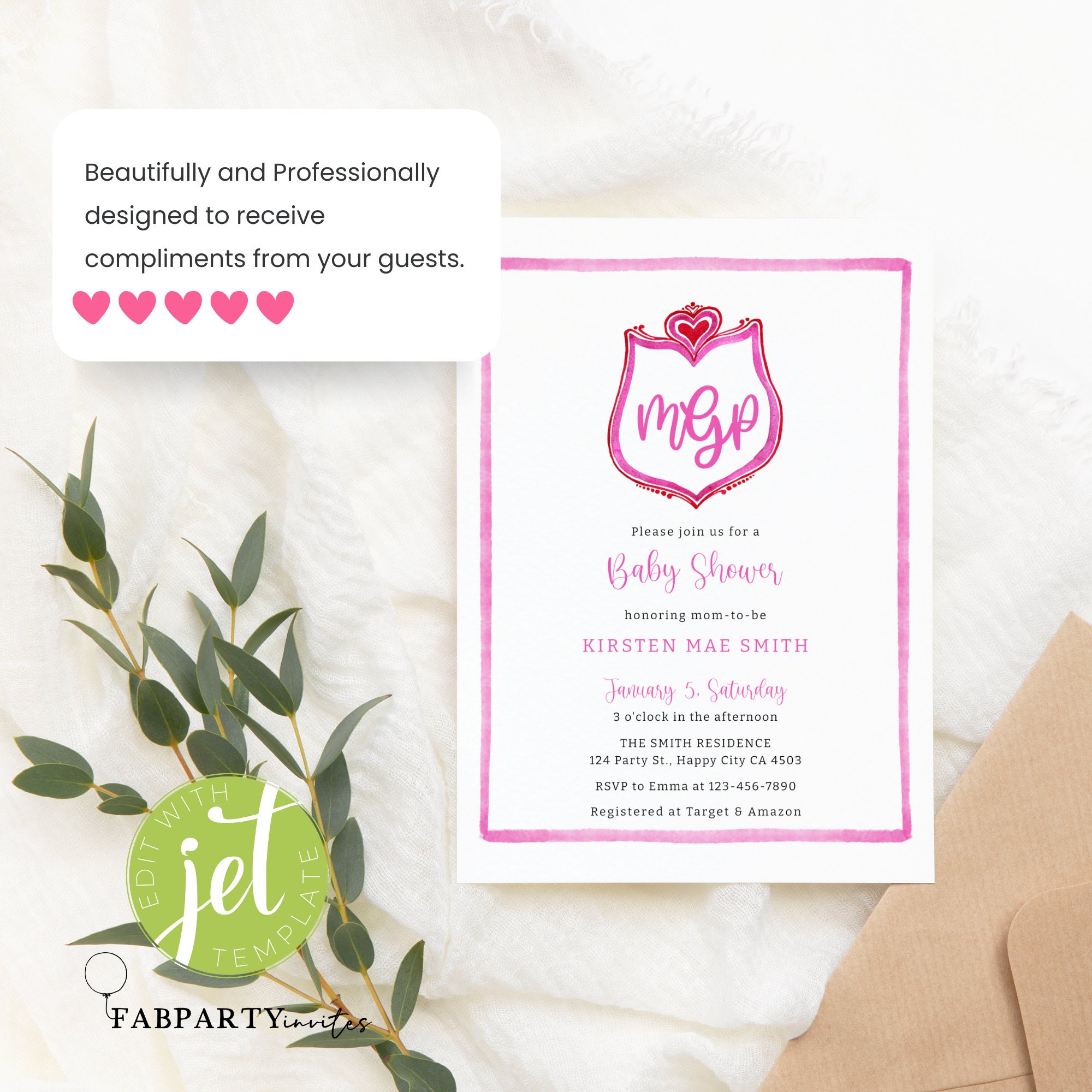 Watercolor Crest Baby Shower Invitation: Valentine's Theme (digital ...