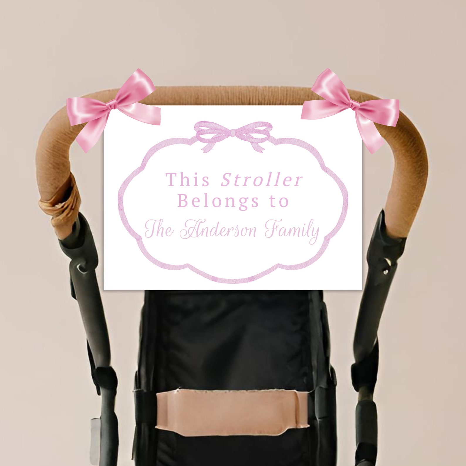 Printable Stroller Tag, Pink Bow Stroller Tag Editable Template, Girl ...