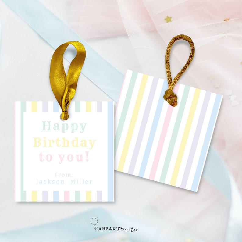 Printable Happy Birthday Gift Tag, Pastel Stripes Kids Gift Tag ...