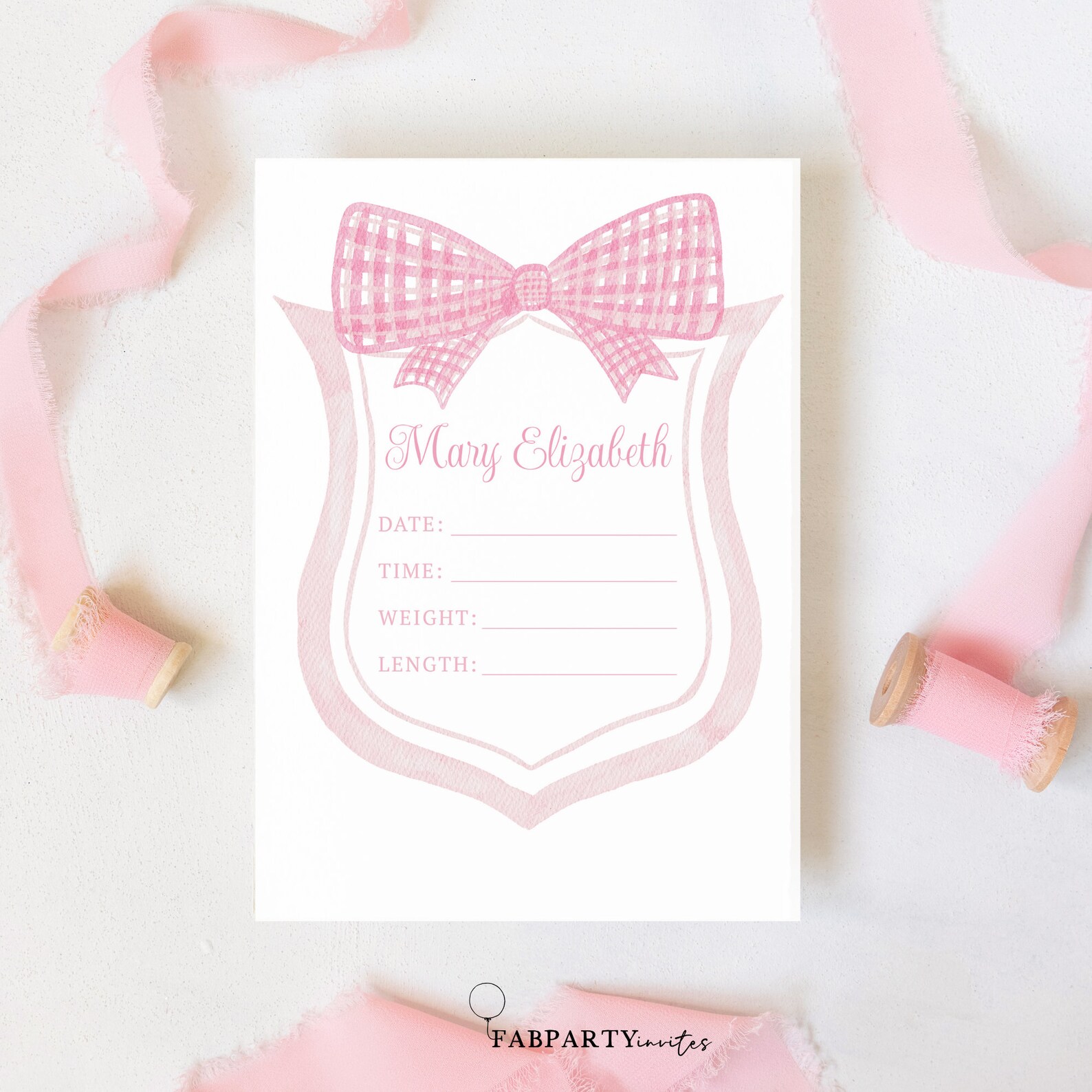 Baby Stats Sign Printable for Girl, Pink Crest Baby Stat Card for ...