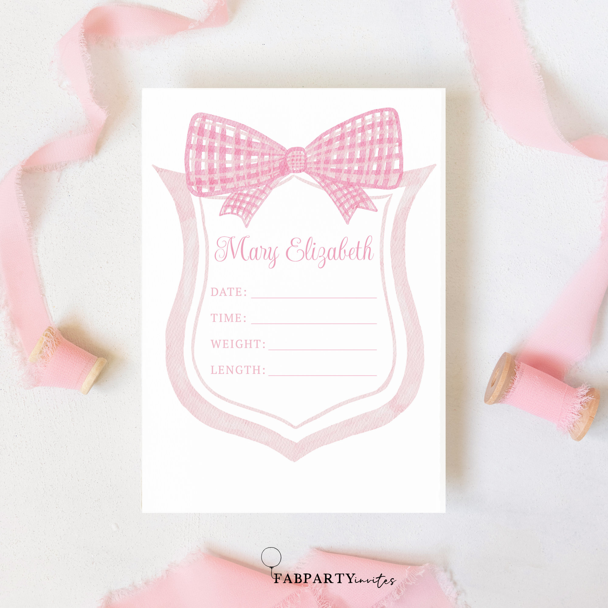 Baby Stats Sign Printable for Girl, Pink Crest Baby Stat Card for ...