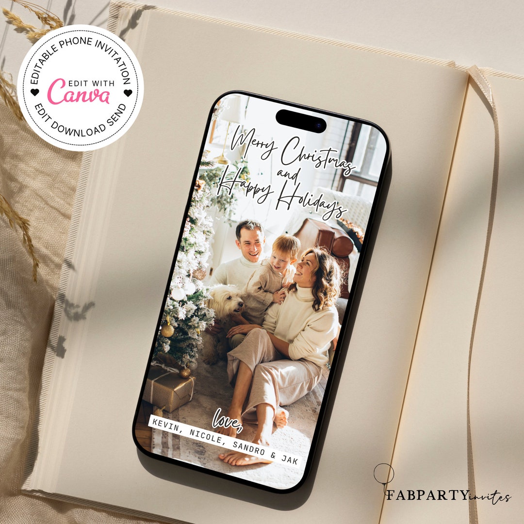 Electronic Christmas Card Photo Template, Editable Family Photocard ...