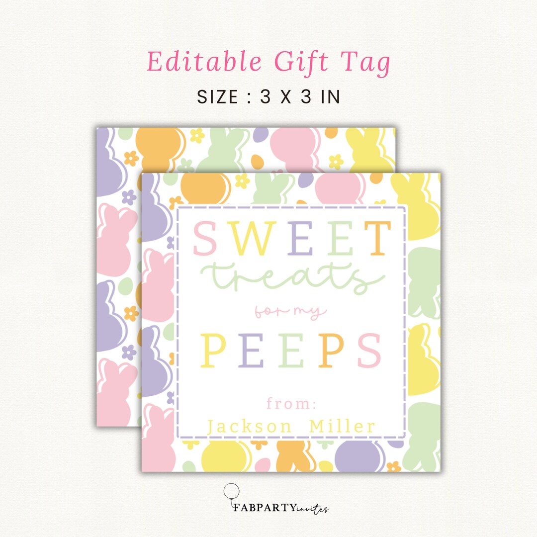 Colorful Easter Gift Tags Printable, Easter Peep Tags for Kids, Sweet ...